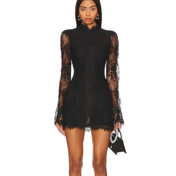 Stone Cold Fox | Dresses | Stone Cold Fox Black Lace Long Sleeve Dress ...